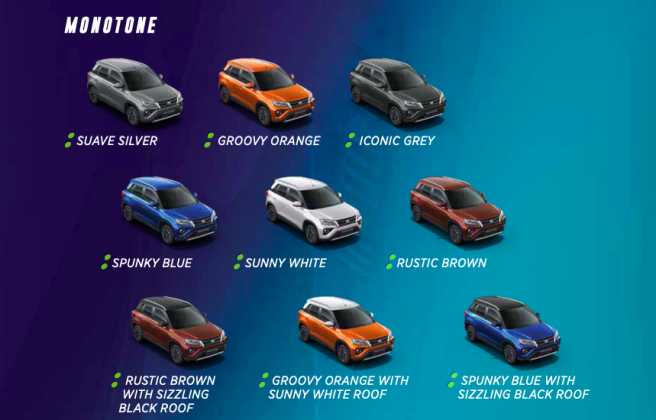 Toyota Urban Cruiser will be Offered in 6 Variants and 9 Colour Options